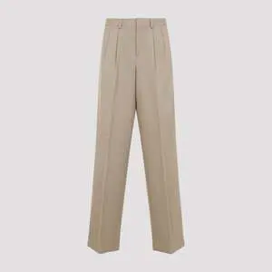 Celine Pleated Trousers In Cotton And Wool Gabardine - Beige