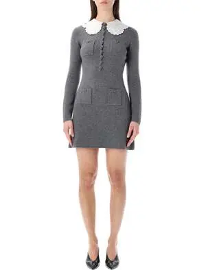 SELF-PORTRAIT Lace Collar Pocket Mini Dress - Grey