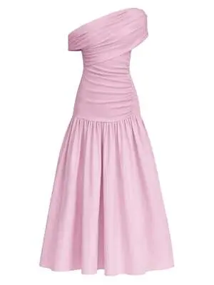 SELF-PORTRAIT One-shoulder Midi Dress With Rhinestone Embellishments - Pink