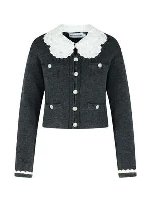 SELF-PORTRAIT Lace Collar Cardigan - Grey