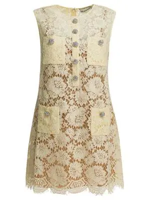 SELF-PORTRAIT Embellished Lace Pocket Mini Dress - Yellow