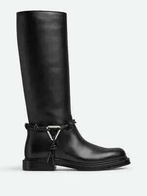 Bottega Veneta Leather Boots With Metallic Triangle Detail - Nero