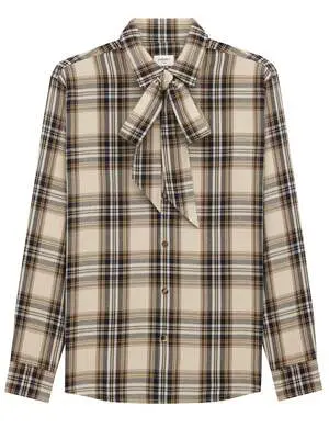 Saint Laurent Bow Detail Embroidered Cotton Shirt - Multicolor