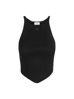 COURREGES Ribbed Knit Mini Top With Pointed Hem - Black