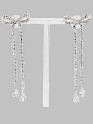 SELF-PORTRAIT Crystal Bow Drop Earrings - Silver