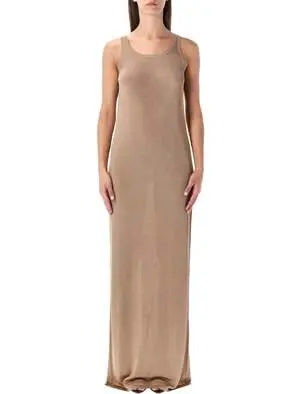 Saint Laurent Rib Knit Sleeveless Scoop Neck Maxi Dress - Nude