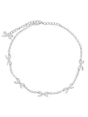 SELF-PORTRAIT Embellished Bow Necklace - Silver