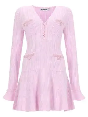 SELF-PORTRAIT Pearl Trim Knit Mini Dress - Pink