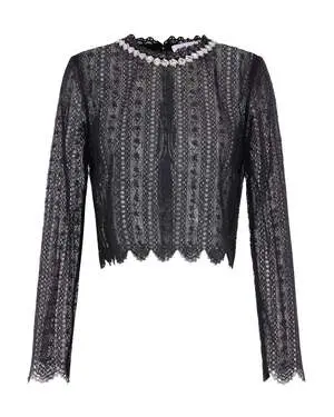 SELF-PORTRAIT Lace Top With Embellished Neckline - Black