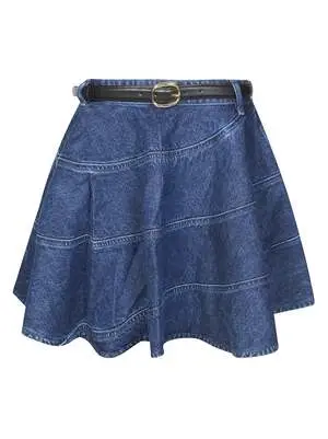 SELF-PORTRAIT A-line Denim Midi Skirt - Blu
