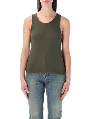 Saint Laurent SAINT LAURENT Sleeveless Ribbed Cotton Tank Top Kaki Fonce