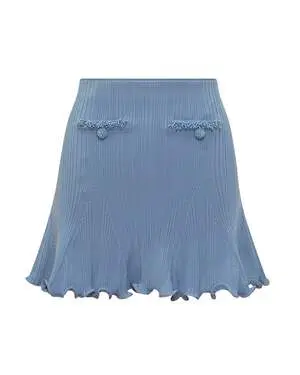 SELF-PORTRAIT Ribbed Knit Mini Skirt With Embellished Pockets - Blue