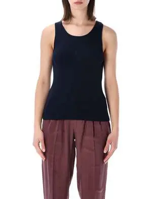 Saint Laurent SAINT LAURENT Cassandre Ribbed Cotton Jersey Tank Top Blue