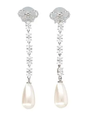 SELF-PORTRAIT Bow Pearl Droplet Earrings 7 Cm Length