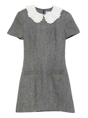 SELF-PORTRAIT Herringbone Wool-blend Mini Dress With Peter Pan Collar