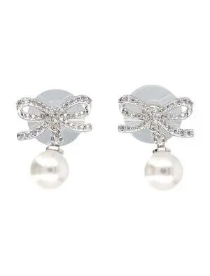 SELF-PORTRAIT Mini Bow Pearl Earrings - Silver