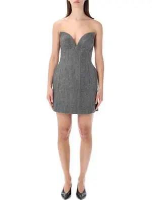 SELF-PORTRAIT Elegant Herringbone Wool Mini Dress - Herringbone Grey