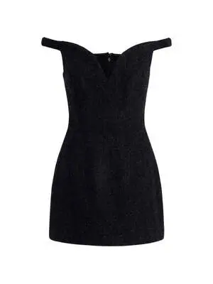 SELF-PORTRAIT Boucle Contrast Collar Mini Dress - Black