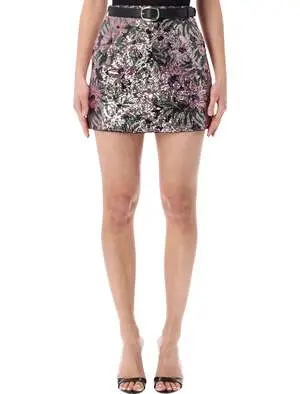 SELF-PORTRAIT Floral Sequin Mini Skirt - Red