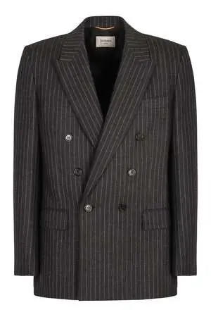 Saint Laurent Double-breasted Jacket In Wool Gabardine - Grey
