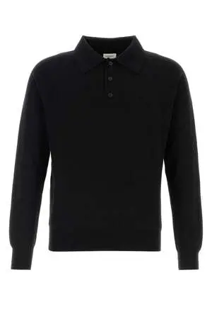 Saint Laurent Wool Buttoned Polo Shirt - Black