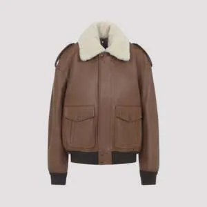 Saint Laurent Grained Leather And Shearling Bomber Jacket - Brown