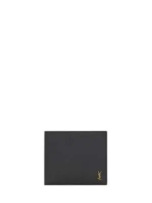 Saint Laurent Tiny Cassandre East/west Wallet In Grained Leather - Black