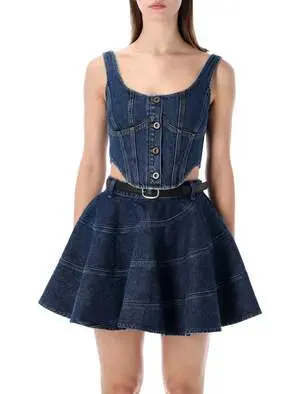 SELF-PORTRAIT Wide Strap Corset Top - Blue