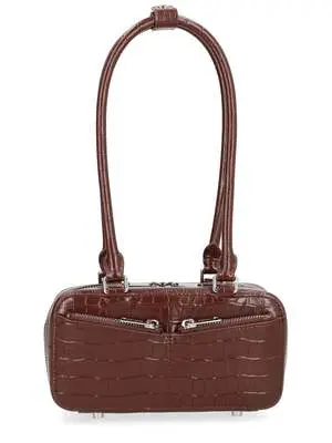 SELF-PORTRAIT Croc-embossed Top Handle Shoulder Bag - Brown