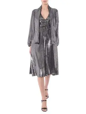 N°21 Sequin V-neck Dress With Scarf - Silver