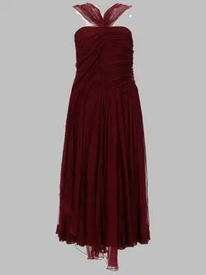 N°21 Silk Gathered Midi Dress - Red