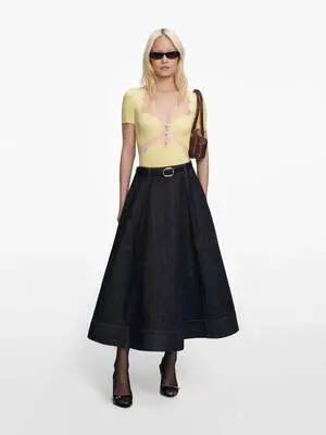 SELF-PORTRAIT Embroidered Midi Skirt With Removable Belt - Blue