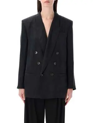 Saint Laurent Double-breasted Jacket In Silk Habotai - Black