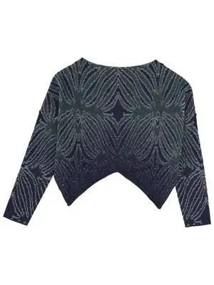 CIRCUS HOTEL Long Sleeve Knit Crop Top With Textured Pattern - Multicolour