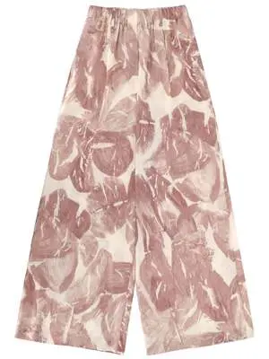 ALYSI Printed Silk Wide Leg Pants - Powder