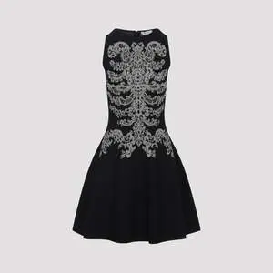 Alexander McQueen Lace Ribcage Jacquard Mini Dress - Black