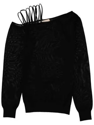 CIRCUS HOTEL Asymmetrical Strap-detail Knit Top
