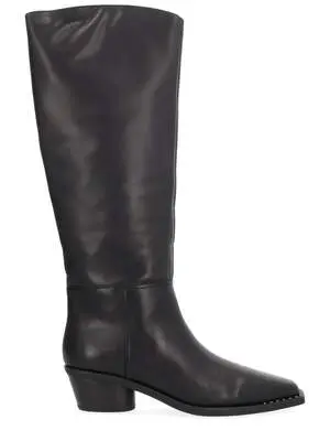 Ash Leather Knee-high Western Heel Boot - Black