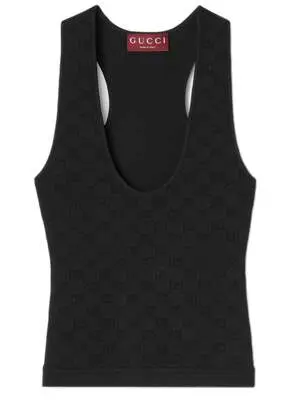 Gucci Sleeveless Gg Jacquard Scoop Neck Top - Black