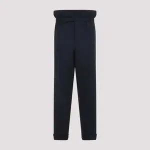 Saint Laurent Wool Straight Leg Pants - Blue