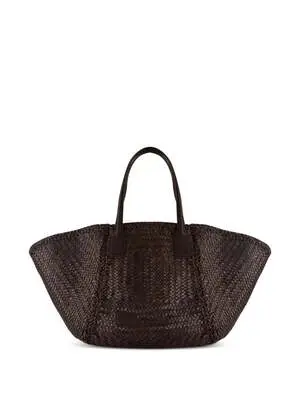 Dragon Diffusion Woven Leather Tote Bag With Fixed Handles - Marrone