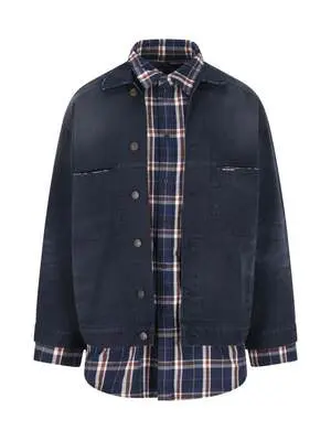 Balenciaga Layered Denim And Plaid Shirt Jacket