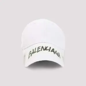 Balenciaga Logo Distressed Cotton Baseball Cap - White