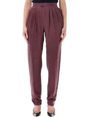 Saint Laurent Pleated Silk-habotai Straight-leg Pants - Aubergine