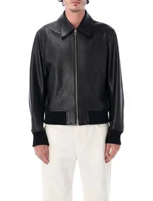 AMI Paris Refined Leather Zip-up Jacket