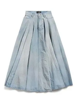Balenciaga Distressed Denim Midi Skirt With Applique - Navy