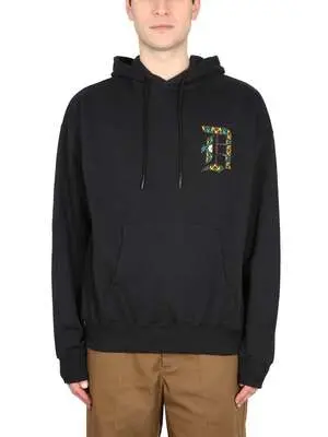 Drole De Monsieur Cotton Hooded Sweatshirt With Logo - Black