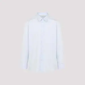 Saint Laurent Cassandre Striped Cotton Poplin Shirt - Blue