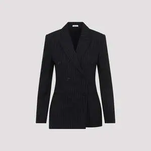 Alexander McQueen Double Breasted Pinstripe Lurex Tailoring Jacket - Black