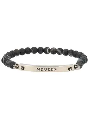 Alexander McQueen Beaded Bracelet With Engraved Logo - Black